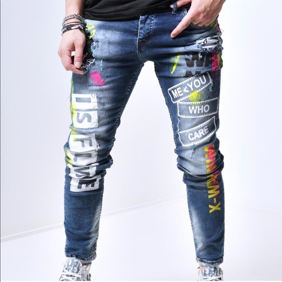 Jeans | Graffiti Print Urban Streetwear Iced Out Jeans | Poshmark
